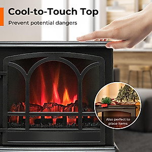 ORALNER Electric Fireplace Heater, 23-Inch Freestanding Fireplace Stove with Realistic Flame Effect, Remote & 6H Timer, Overheat Protection, Portable Fireplace for Living Room Bedroom, 1400W, Black