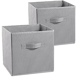 Mrooda Fabric Storage Bins 2 Pack Storage Cubes For Shelves、Storage Bins with 2 Handles 、Rectangle Storage Box Organizer Shelf Baskets 、for clothes toys books and more、color grey 2 pack