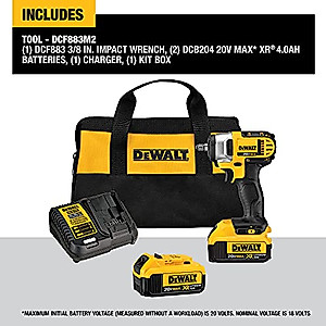 DEWALT 20V MAX* Cordless Impact Wrench Kit with Hog Ring, 3/8-Inch (DCF883M2)