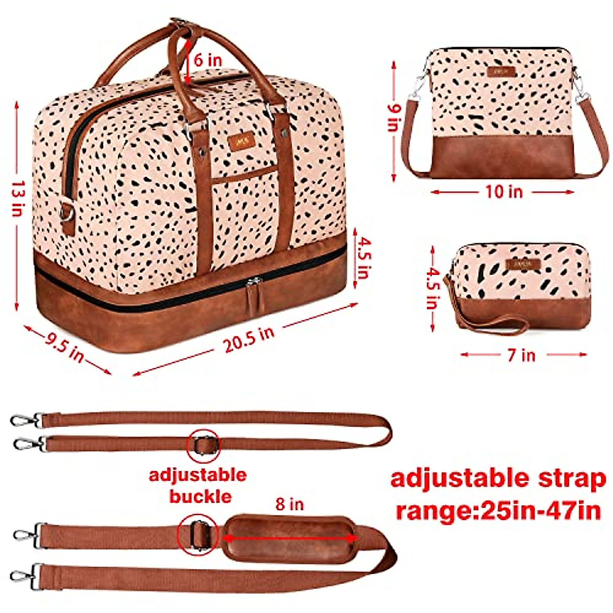 Weekender Bags for Women, Large Overnight Bag Canvas Travel Duffel Bag Carry On Tote with Shoe Compartment 21" for Women & Men 3Pcs Set