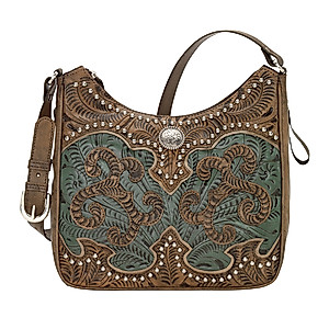 American West Women's Hand Tooled Concealed Carry Shoulder Bag Distressed Brown One Size