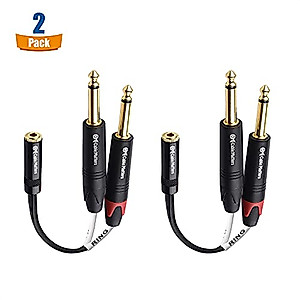 Cable Matters 2-Pack Dual 1/4 to 3.5mm Female Stereo Audio Splitter Cable (3.5mm to Dual 1/4 Adapter) in Black - 6 Inches / 0.15 Meters