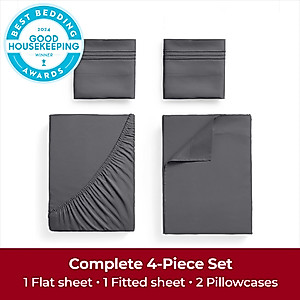 Mellanni King Sheets Set - 4 PC Iconic Collection Bedding Sheets & Pillowcases - Hotel Luxury, Extra Soft, Cooling Bed Sheets - Deep Pocket up to 16 inch (King, Gray)