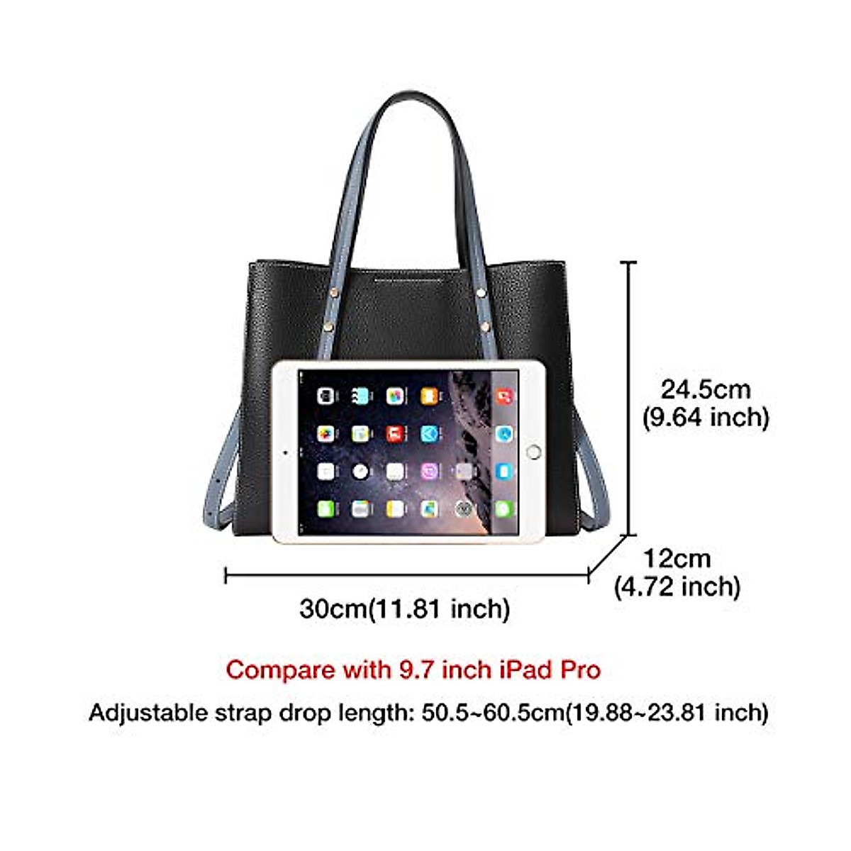 Women's Carryall Shoulder Bag Lady Leather Handbags Crossbody Purse Top-handle Bag (Black)