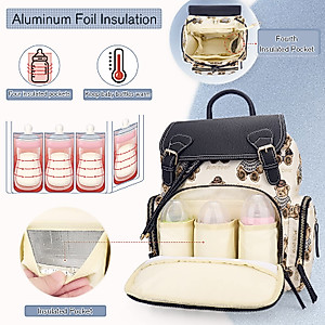 pipi bear Diaper Bag Backpack with Stroller Straps, Stylish Jacquard Travel Diaper Back Pack for Mom and Dad, Multi-function Baby Changing Bag, Maternity Nappy Bag for Boys and Girls, Cream