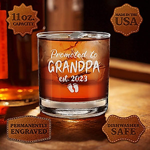 shop4ever® Promoted To Grandpa Est 2023 Engraved Whiskey Glass Gift for First Time Grandpa, New Granddad, Grandpa to Be