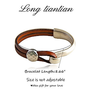 Long tiantian Mens Bracelet Bracelet Leather Cuff Bracelet Black Leather Wrap Bracelet Studded Boho Cuff Bracelets Handmade Splicing Bangle Bracelet Double Strand Leather Bracelet for Men
