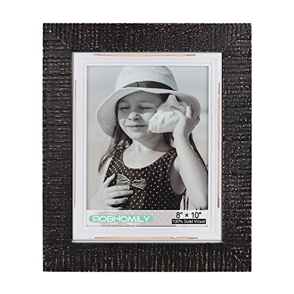 Robhomily 8x10 Black Picture Frame Solid Textured Wood with Real Glass, 8X10 Rustic Farmhouse Distressed Photo Frame for Wall or Tabletop Display, 8x10 Black Wood Frame for Home and Office Decor