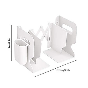 Greeney Expandable Bookend,Adjustable Desktop Bookshelf with Pen Holder for Office School Home Desk (White)