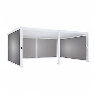 Gardesol 10×20 FT Aluminum Louvered Pergola Hardtop Adjustable Rainproof Gazebo with 4pcs 10FT Pull Down Privacy Screen Side Shade for Outdoor Patio Garden Deck Yard (White)