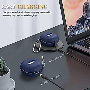 Secure Lock Case for Samsung Galaxy Buds 2 Pro/Galaxy Buds 2/Galaxy Buds Pro/Galaxy Buds Live, WOFRO Shock-Absorbing Protective Cover TPU Hard Shell with Lanyard and Keychain[One-Click pop] (Blue)