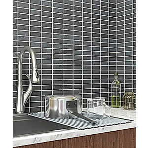 X Home Large Roll Up Dish Drying Rack, 20.5 x 13 Inch Silicone Coated Foldable Dish Rack Over The Sink for Kitchen, Gray