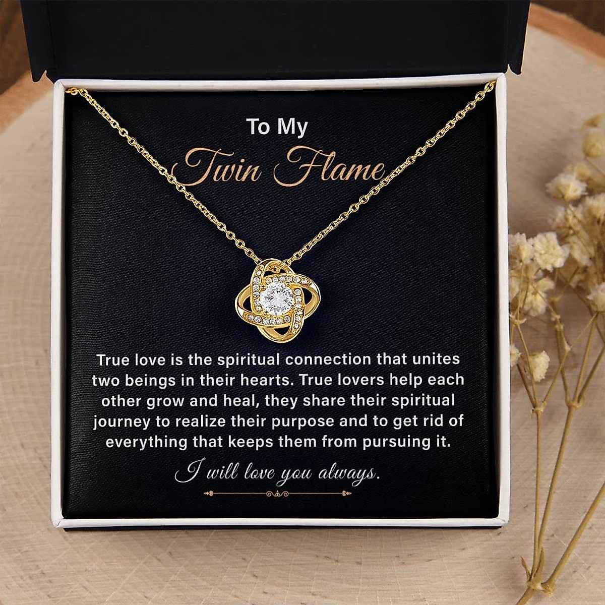 Jewelayer To My Twin Flame Love Knot Necklace, Twin Flame Spiritual Gift Present For Twin Flame, Twin Flame Gift Necklace To Girlfriend/Soulmate Twin Flame Jewelry