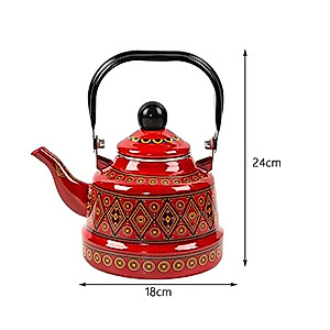 Leefasy 2.5L Enameled Tea Kettle Teapot Tableware Coffee Kettle No Whistling Easy Clean Teakettle for Stovetop for Picnic Kitchen Outdoor Hiking, Red A