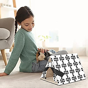 Y-DSIWX Guinea Pig Hideout Cozy Hamster House Cave for Bunny Chinchilla Hedgehog Small Animal Black White Geometric Square Pattern