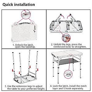 YYGDOBS Portable Folding Table 24"x16" - Aluminum Small Picnic Camping Table Lightweight Side Table for Indoor Outdoor Garden Van Truck RV(3 Adjustable Heights 10"/19"/24")