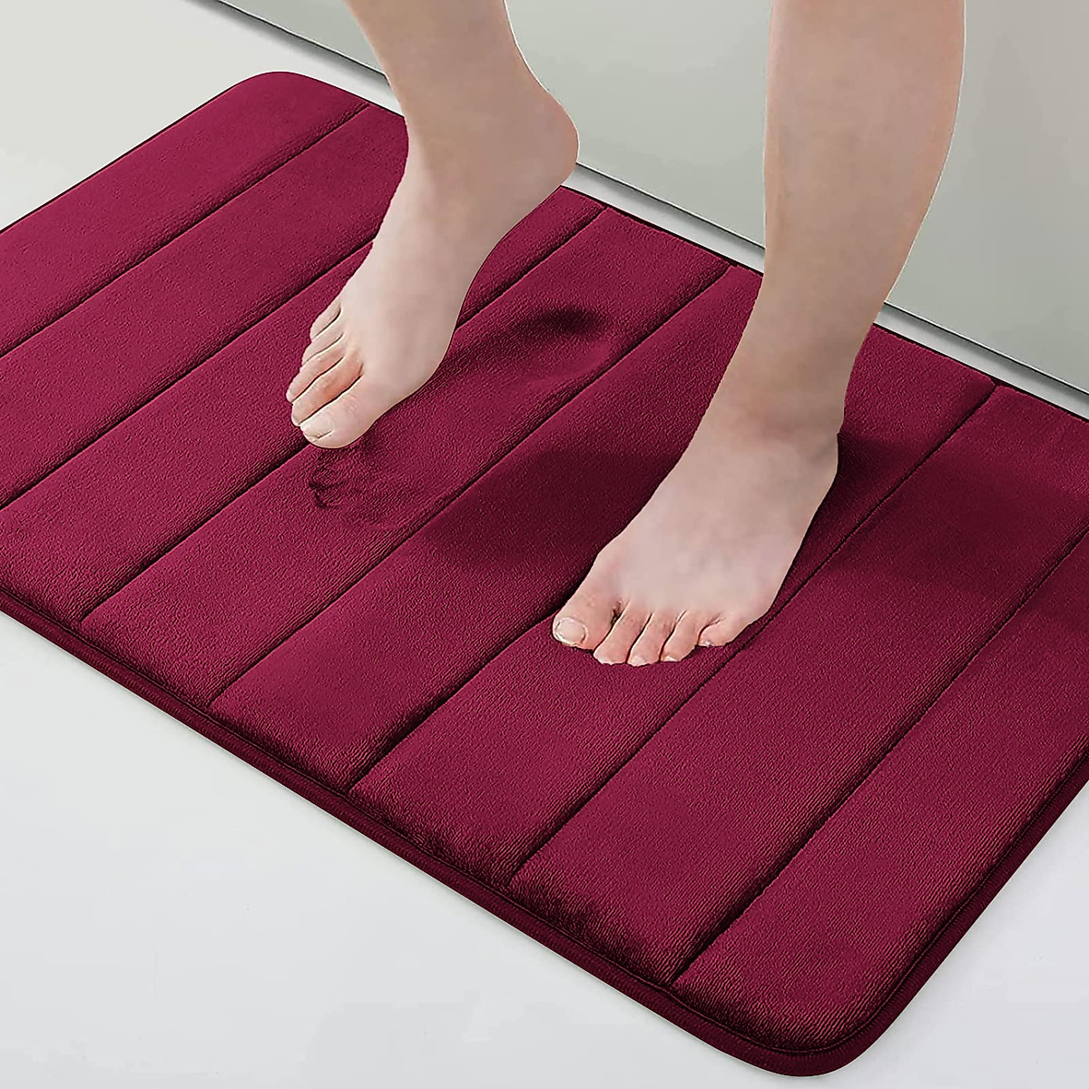 Buganda Memory Foam Bath Mat, 30" x 20", Ultra Soft and Non-Slip Bathroom Rugs, Water Absorbent and Machine Washable Bath Rug for Bathroom, Shower, and Tub, Burgundy