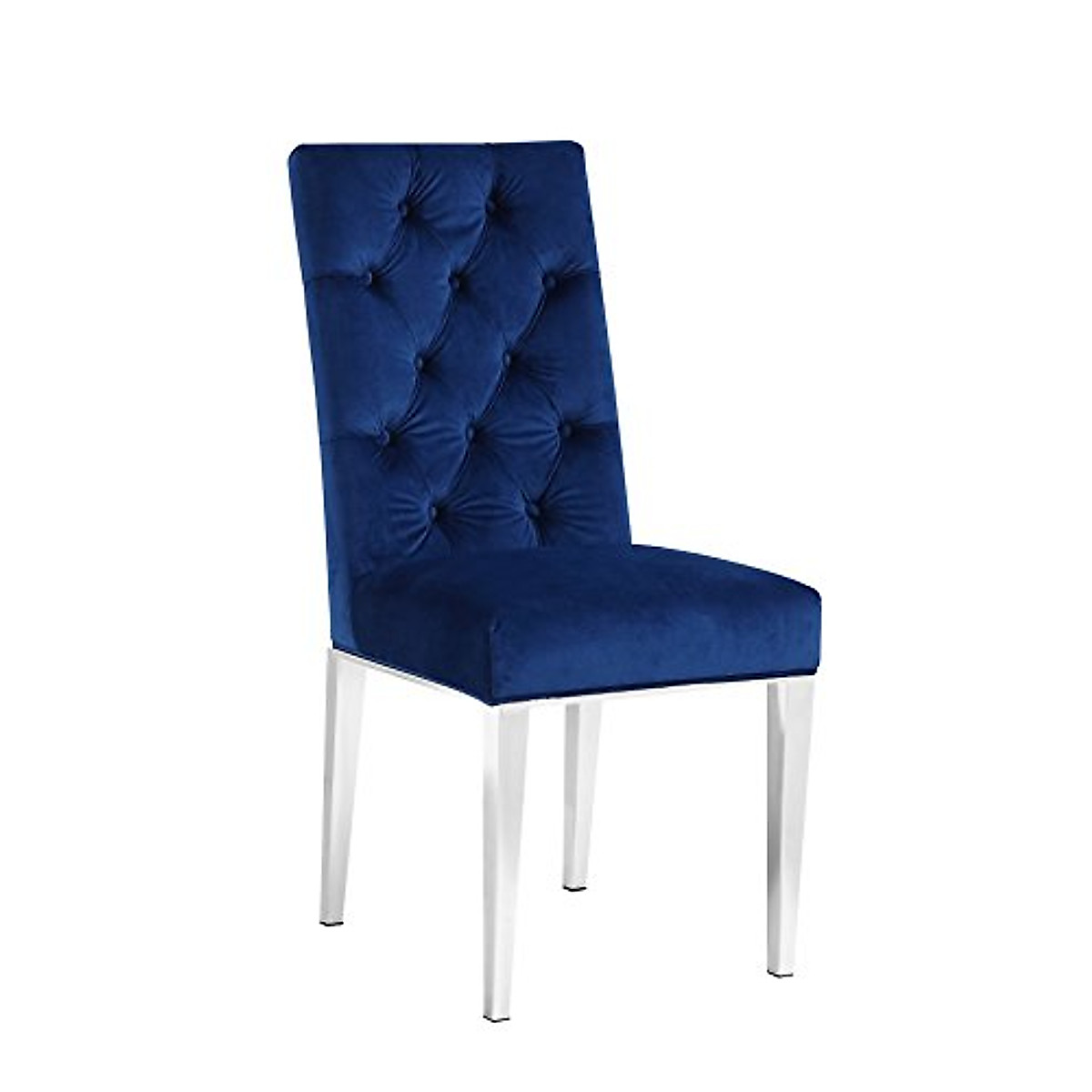Meridian Furniture Juno Collection Modern | Contemporary Velvet Dining Chair with Luxurious Deep Tufting and Polished Chrome Metal Legs, Set of 2, 19" W x 25" D x 36.5" H, Navy