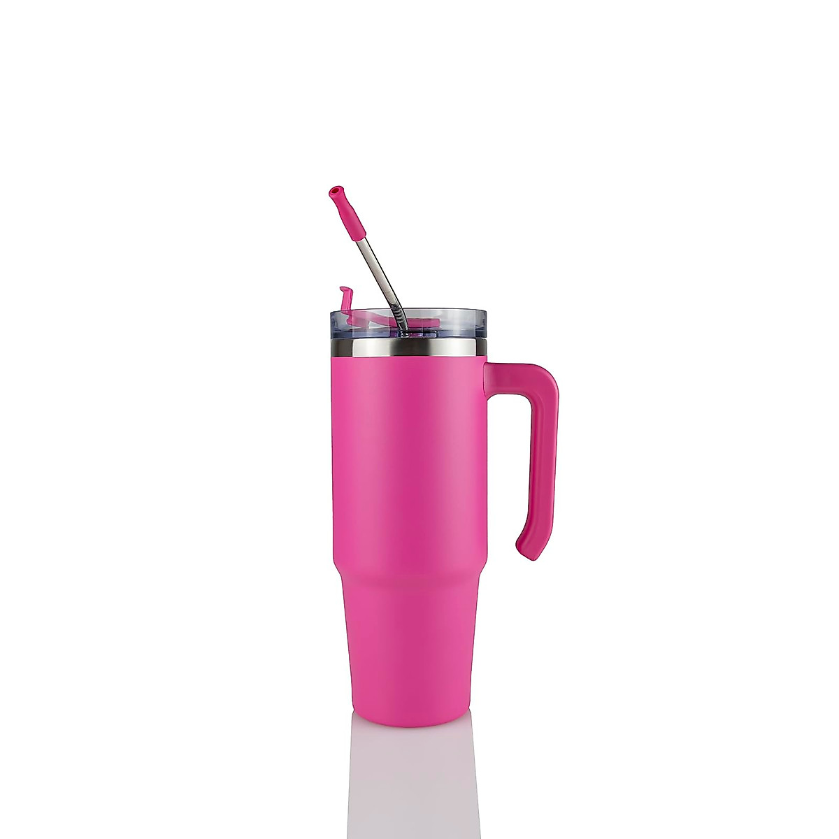 Hogg 30oz Grippy Tumbler with Removable Handle, Lid, and Stainless Steel Straw, DIY, Customizable, Double Wall Insulated Tumblers (Pink)