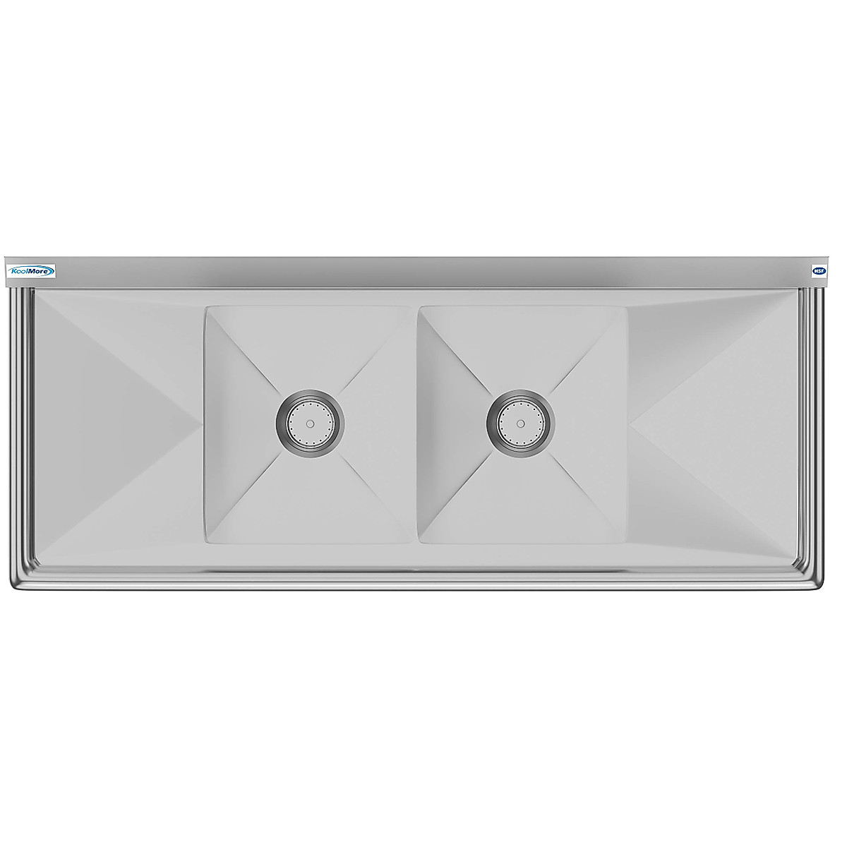 KoolMore - SB141611-12B3 2 Compartment Stainless Steel NSF Commercial Kitchen Prep & Utility Sink with 2 Drainboards - Bowl Size 14" x 16" x 11", Silver