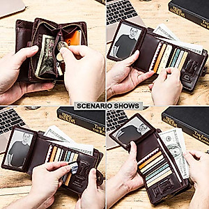 Contacts Genuine Leather Womens Coin Card Holder Zipper Clutch Purse Wallet (Dark Coffee)