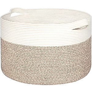 MINTWOOD Design Extra Large 22 x 14 Inches Decorative Cotton Rope Basket, Blanket Basket Living Room, Laundry Basket, Woven Basket, Toy Storage Baskets Bin, Round Basket for Pillows, Towels - Brown