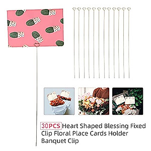Tinsow 30 Pcs Metal Floral Place Card Holder, 13.4 Inch Heart Shape Flower Picks Clip for Floral Arrangement, Golden Gift Card Holder for Wedding and Party (Hearts)