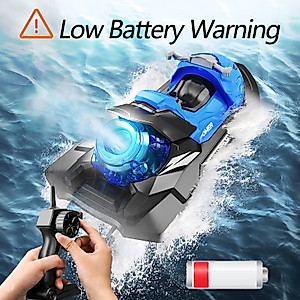 IOKUKI RC Boats for Kids & Adults with Spraying Function, 2.4G Remote Control Boat for Pools & Lakes with Rechargeable Toy Boat Battery/Dual Motors/Low Power Prompt/Waterproof - Blue