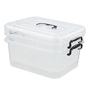 Uumitty 8 L Plastic Storage Bin Tote Organizing Container with Lid and Latching Buckles, Stackable and Nestable, 2 Pack