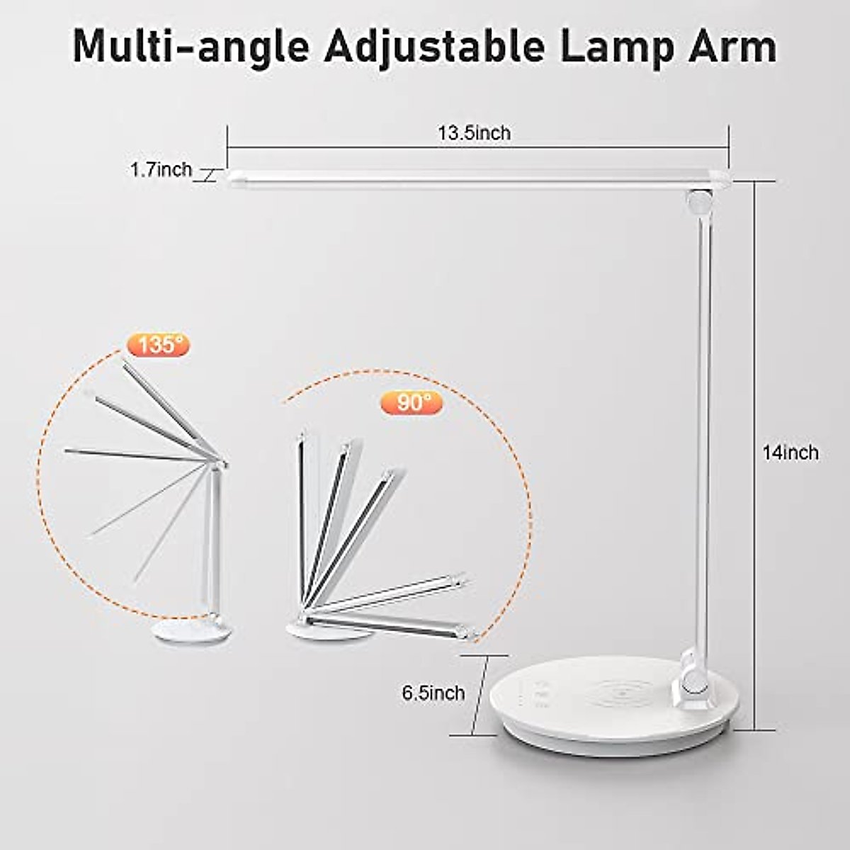 Vansuny LED Desk Lamp with Wireless Charger USB Charging Port Touch Control Dimmable Office Lamp 1h Timer 5 Color Modes 6 Brightness Levels Eye-Caring Table Lamp for Home Office Bedroom White