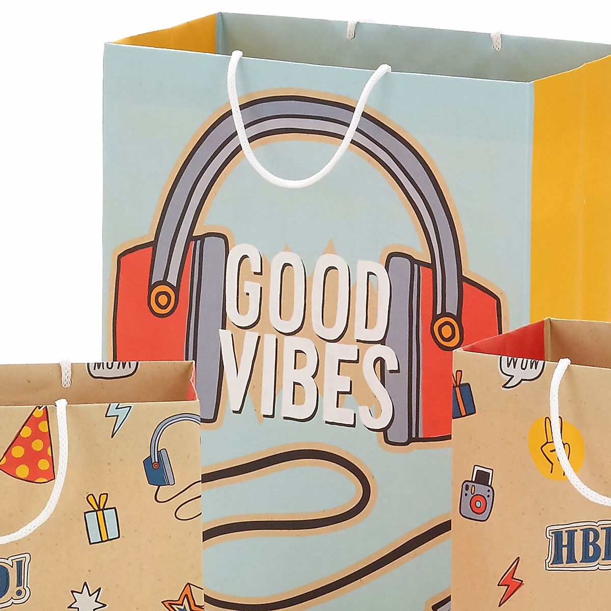 Hallmark Gift Bag Assortment (8 Bags: 3 Small 6", 3 Medium 9", 2 Large 13") Kids Birthday, Good Vibes, Retro Icons