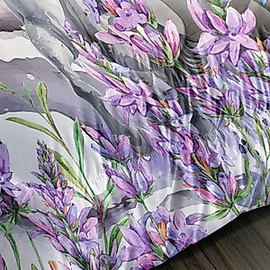 AILONEN Horse Comforter Set Twin Size, Purple Lavender Flower Bedding Set for Girls Women,Galloping Horse Bed in a Bag Quilt and 2 Pillowcases,3 Pieces Twin Comforter Set