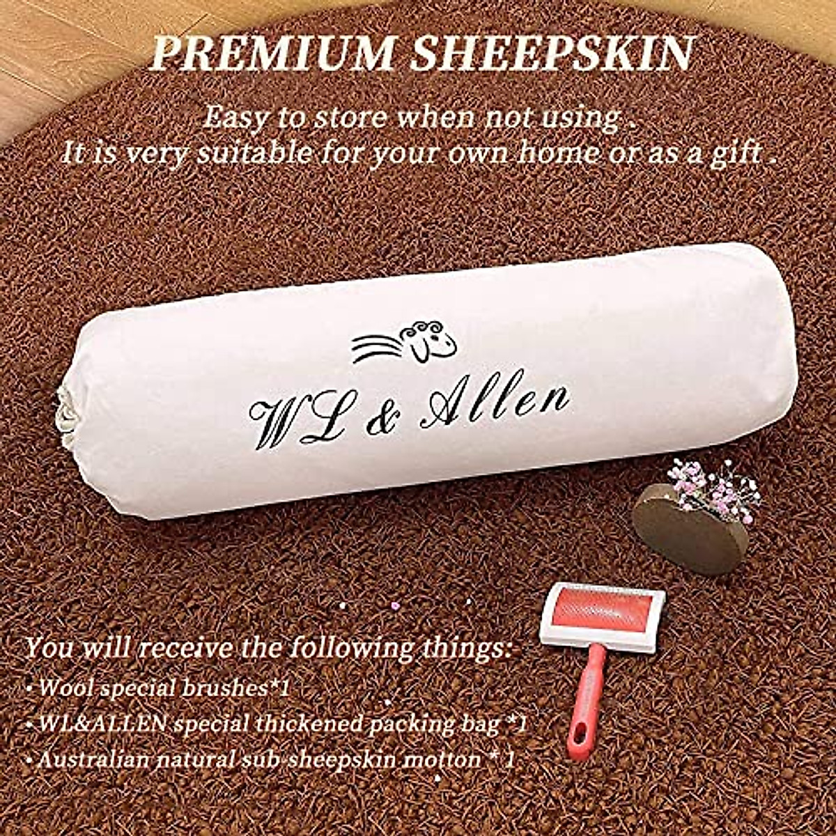 WL&ALLEN Large Sheepskin Rug Genuine Thick and Lush 3 Inch Pile，Luxury Australian Pelts |Large Sheepskin Wool Area Rugs (Large Single Pelt 2'6" x 3'7"，Light Brown)…