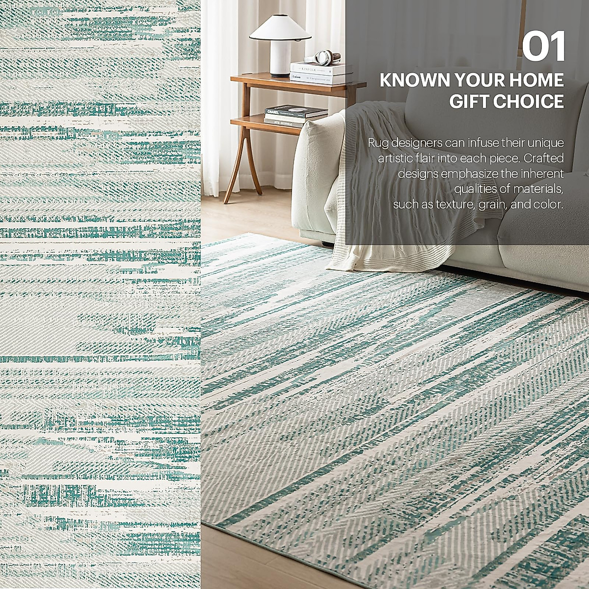 OMERAI Rug 5x7 Area Rug for Bedroom Washable Rug for Living Room Kitchen Dining Room Rugs Non-Slip Home Decor Carpet Faux Wool Rug Large Modern Art Ultra Soft Area Rug, Teal Green Vigorous