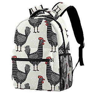 Retro Animal Chicken Pattern Large Backpack for Students School Bookbag