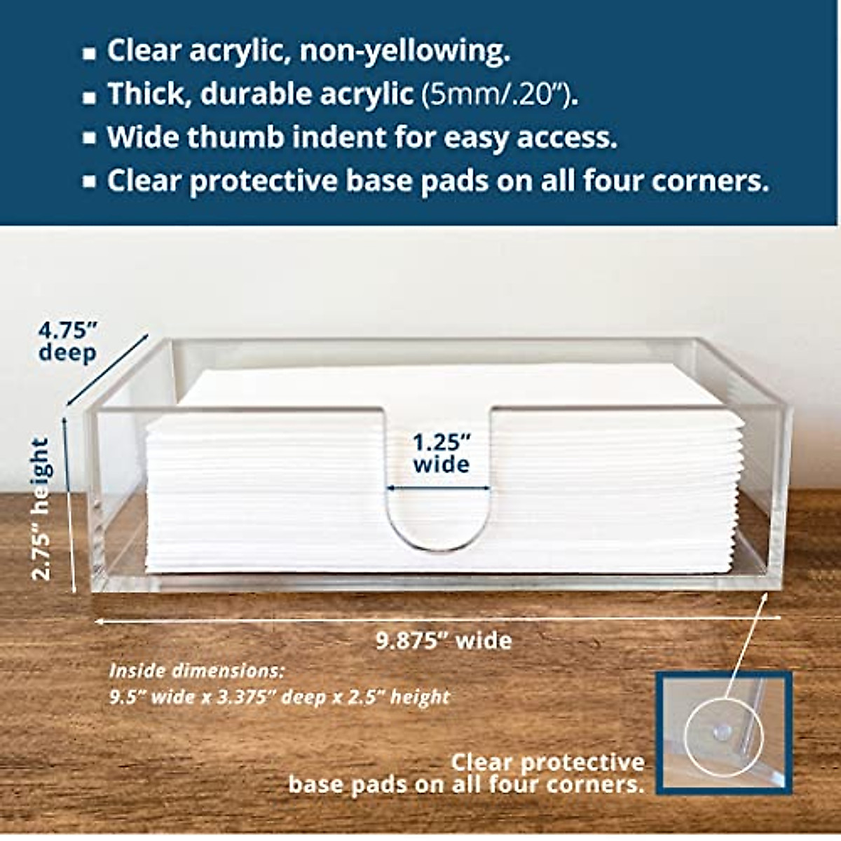 Sicily Guest Hand Towel Holder (5mm Acrylic) Multifold Paper Towel Dispenser (9.87”W x 4.75”D x 2.75”H) Hand Towel Napkin Holder for Bathroom and Kitchen Countertop - Bathroom Napkin Holder