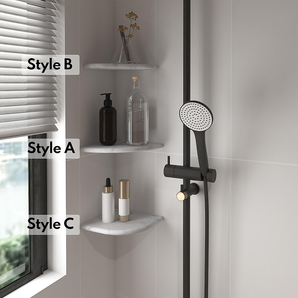 Lovdeco Marble Corner Shower Shelf, Carrara Marble, Polished 9" Round Edge Corner Shelves for Bathroom, Shower, 1 Piece