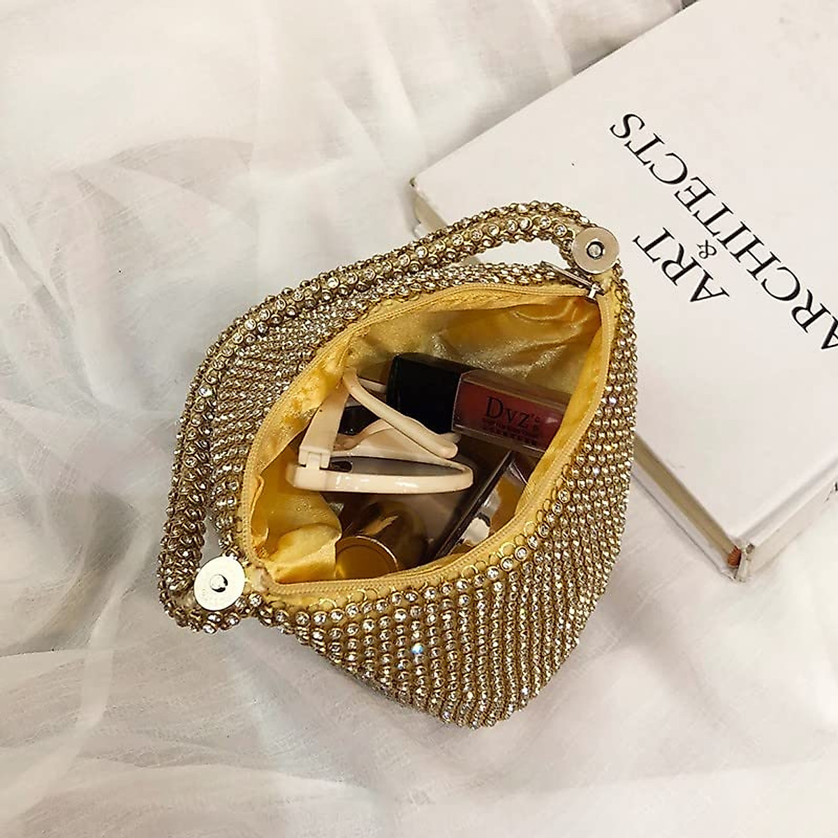 Women's Evening Bag Sparkly Rhinestone Purse Triangle Designer Wrist Clutch Purse for Party Prom Wedding Purse Gold