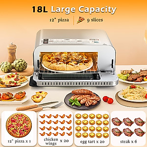 DOVSCA Pizza Oven Indoor Electric Pizza Oven Countertop with 104-800°F by NTC Countertop Pizza Oven 15 Functions Pizza Oven Brushed Stainless Steel with 10 Accessories for Multi-functions