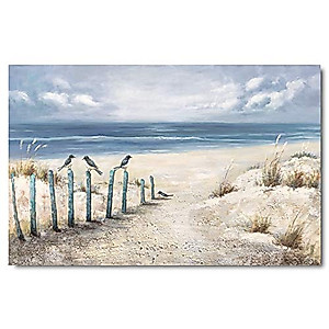Yihui Arts Beach Canvas Wall Arts with Textured 3D Seascape Blue Oil Painting Abstract Coastal Picture Modern Ocean Artwork for Living Room Bedroom Bathroom Decor