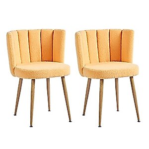 ATSNOW Yellow Sherpa Accent Chairs Set of 2, Mid Century Modern Upholstered Side Chairs for Dining Room Living Room Bedroom Vanity