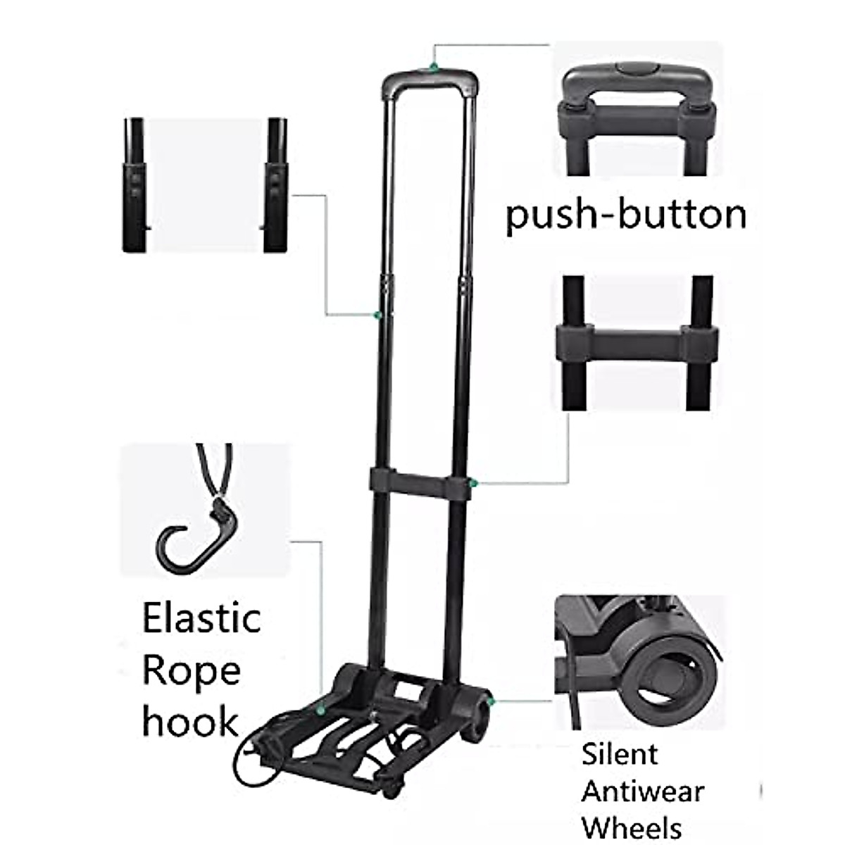 RShop Minisize Luggage Cart with 2 Wheels Lightweight Plastic Carrier Trolley Folding Hand Truck for Shopping Travel, Camping Moving and Office Use (Small Base Plate:12.6 inch X 9 inch), Black (KBGF)