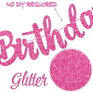 Hot Pink Girl Happy Birthday Banners Glitter Pink Birthday Party Decorations for Girls Hot Pink Princess Ladies Party Decorations for Bachelorette Bridal Shower Party Supplies