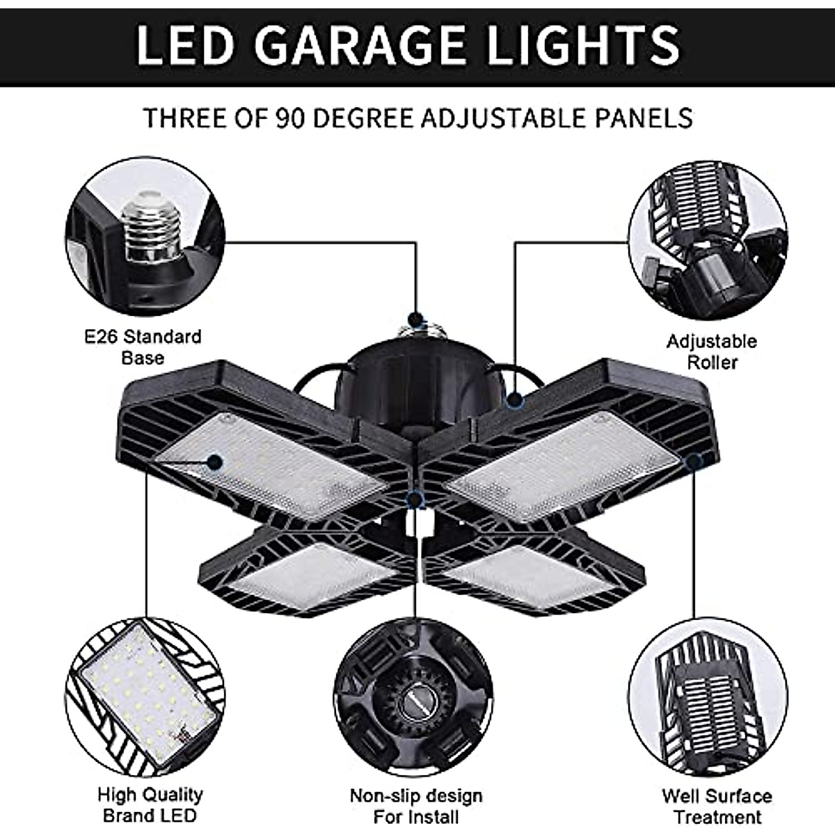 4 Pack LED Garage Lights,100W Deformable Led Garage Lighting 10000LM E26 Daylight 6000K LED Garage Ceiling Lighting Super Bright Adjustable Garage Lights for Garage,Warehouse