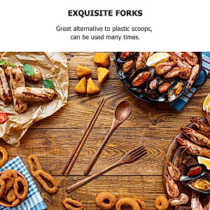 Hemoton 6 Pcs Wooden Flatware Tableware Cutlery Set Travel Utensils Wooden Fork Spoon Chopsticks Reusable Flatware Utensils for Kitchen Dinning Table