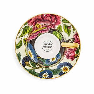 Spode Creatures of Curiosity Collection Coupe Teacup and Saucer Set, Black Floral Mug and White Floral Saucer, Gold Rim, 6.7 oz, Made of Fine China, Specialty Coffee Drinks, Lattes, and Tea