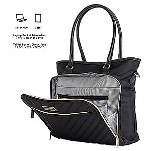 Kenneth Cole Reaction Chelsea Quilted Chevron 15" Laptop & Tablet Business Tote With Removeable Shoulder Strap, Black