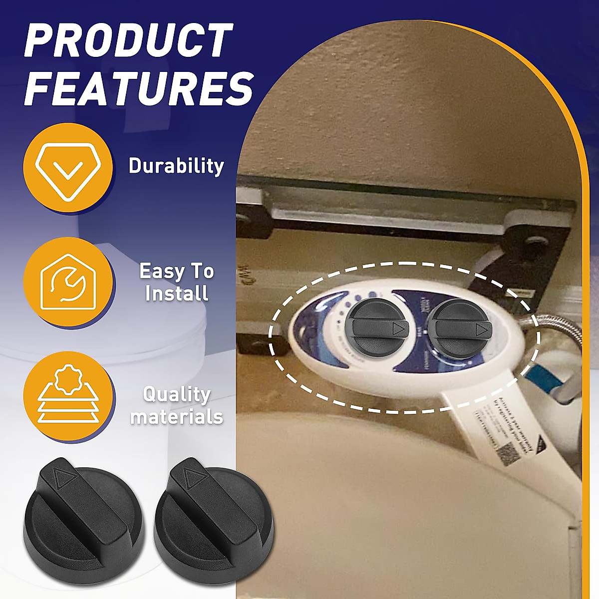 2-Pack Replacement Knob for Luxe Bidet Neo 120 & Neo 185, Knob Accessories for Luxe Bidet Neo 120 & Neo 185（Black）