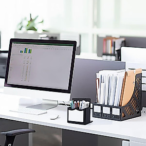 Yeeco Remote Control Holder Black Pencil Holder Pen Holder 2 Compartments Remote Controller holder Durable Collection Organizer for Home, School, Office, 5.9x3.5x6.3inches