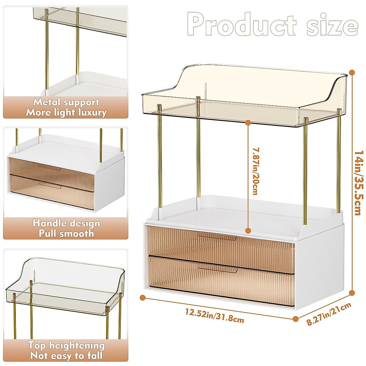 Versatile 4-Tier 2-Drawer Bathrooom Organizer, Makeup Organizer, Perfume Organizer, Bathroom Counter Organizer, Vanity Organizer, Skincare Organizers, Bathroom Organizers and Storage, Amber